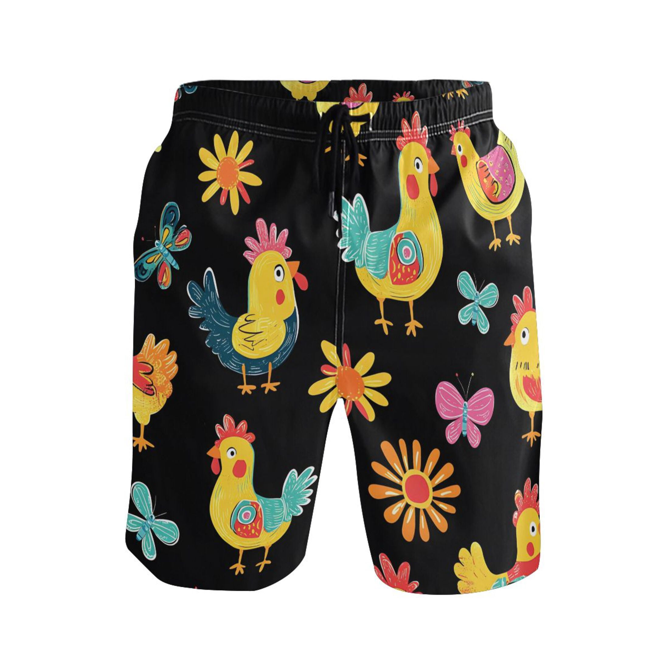 Cartoon Chicken Butterfly Pattern Mens Swim Trunks Quick Dry Board ...