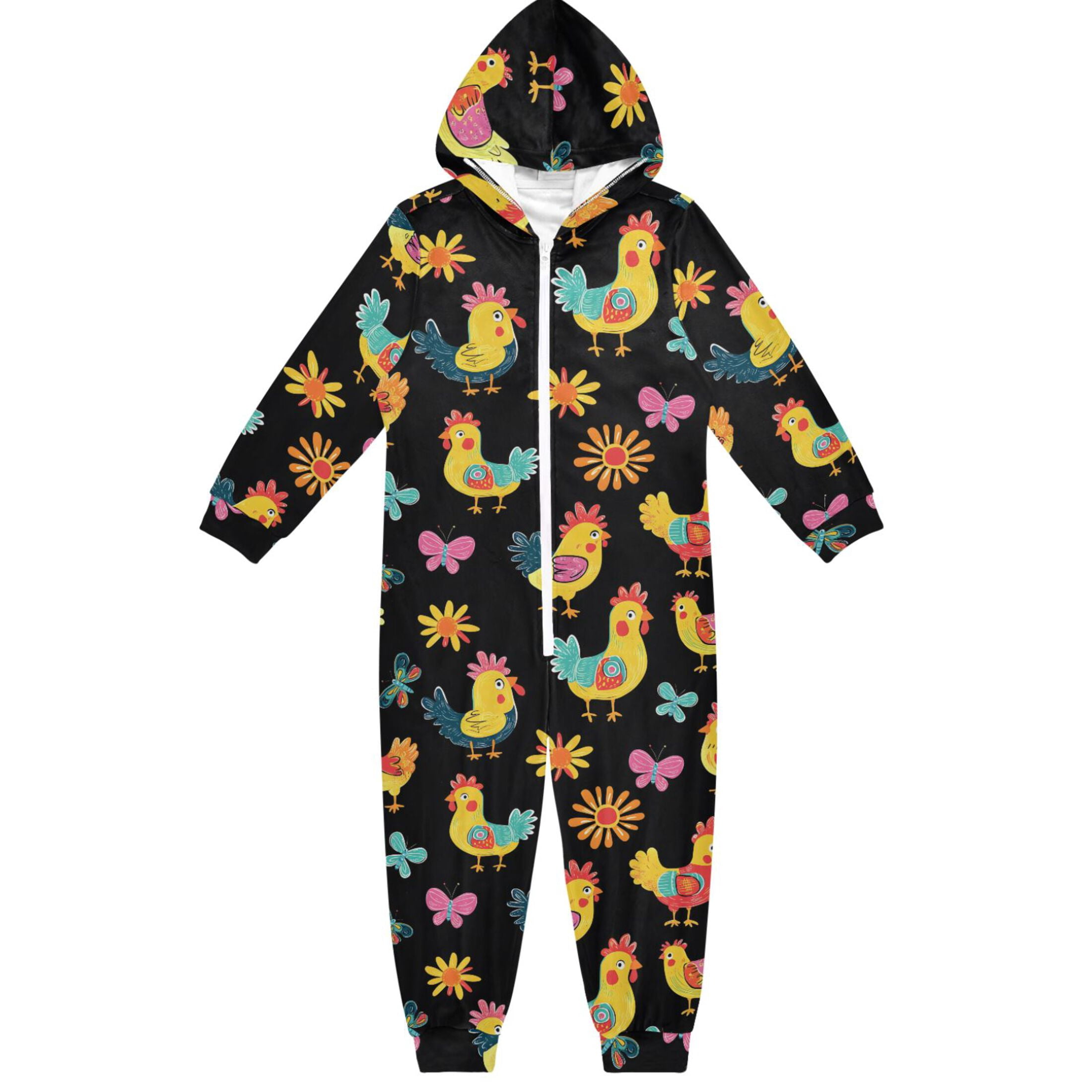 Cartoon Chicken Butterfly Pattern One Piece Pajamas Soft Jumpsuit Cozy ...