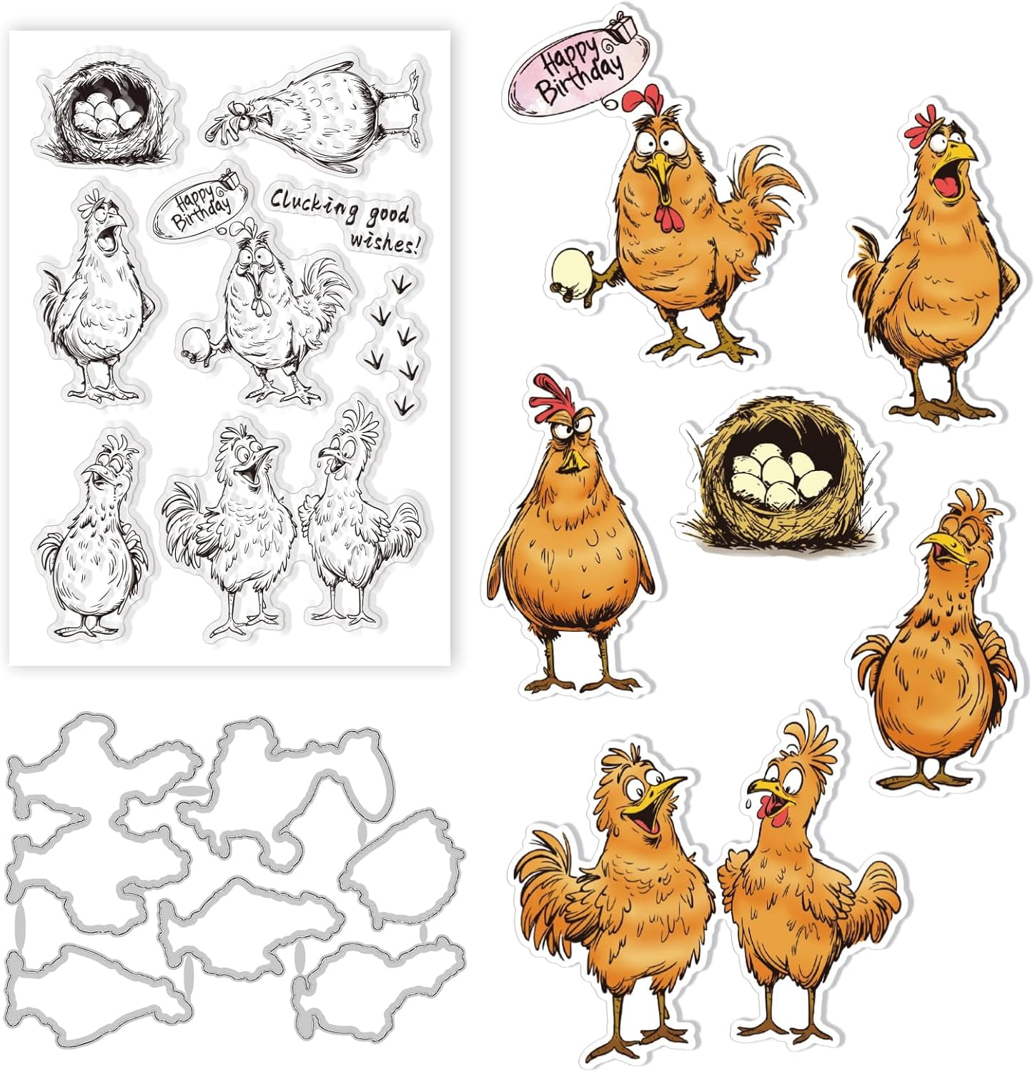 Cartoon Chicken Clear Stamps and Chicken Cutting Dies Set Chicken Nest ...