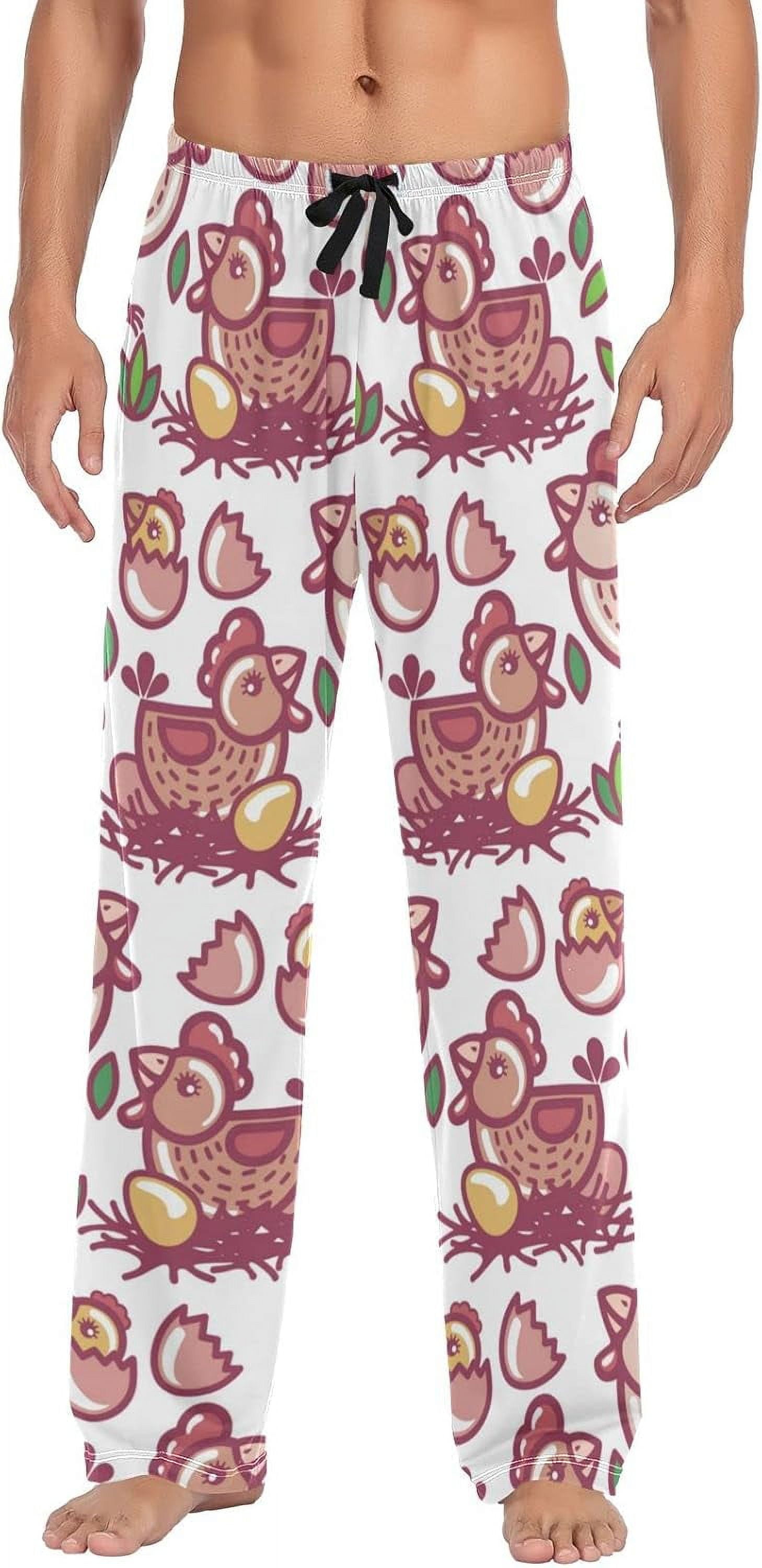 Cartoon Chicken Egg Pattern Mens Pajama Pants Sleepwear Lounge Men's ...