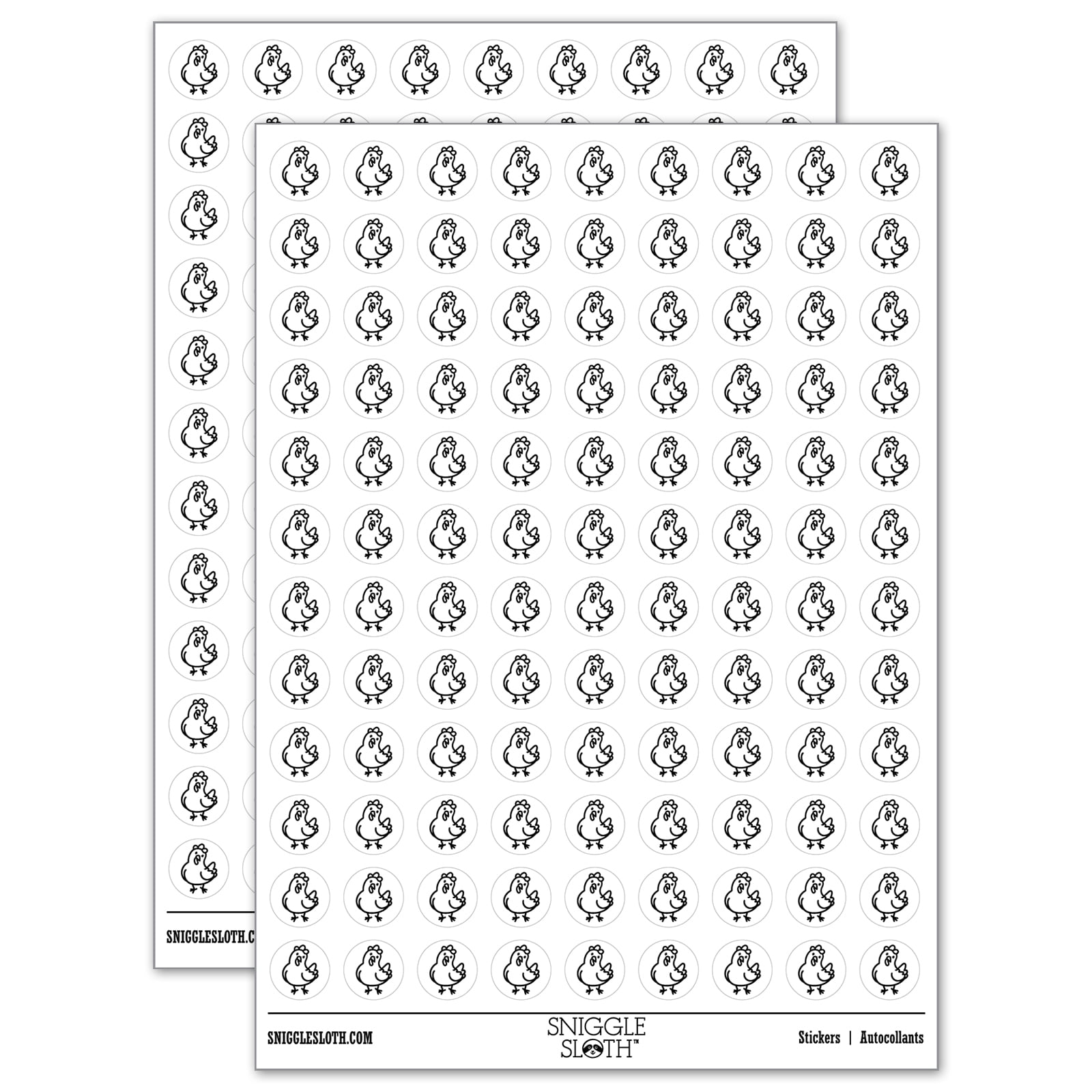 Cartoon Chicken Hen Tilting Head 200+ Round Stickers - White - Matte ...