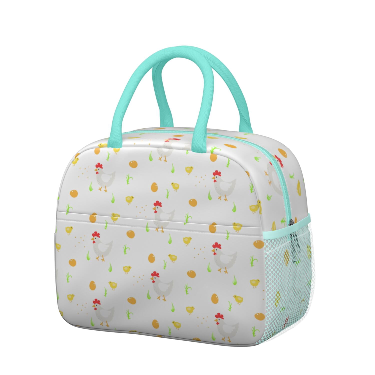 Cartoon Chicken Lunch Tote for Women, Hen and Chick Egg Print Farm ...