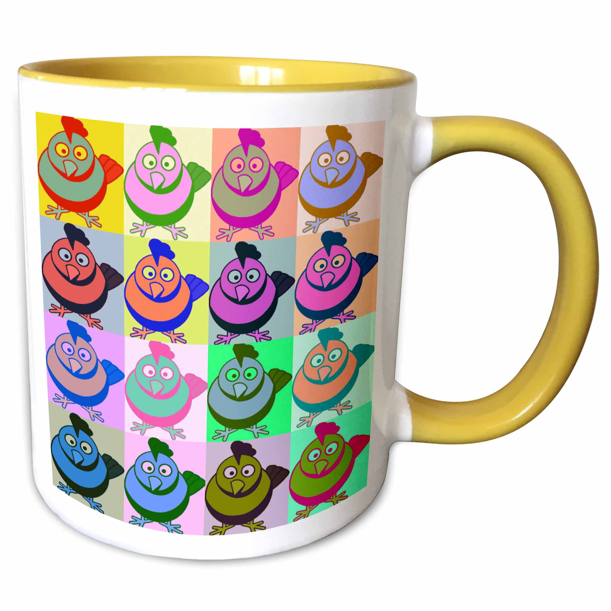 3drose, Cartoon Chicken Pop Art, 15oz Two-tone Yellow Mug - Walmart.com