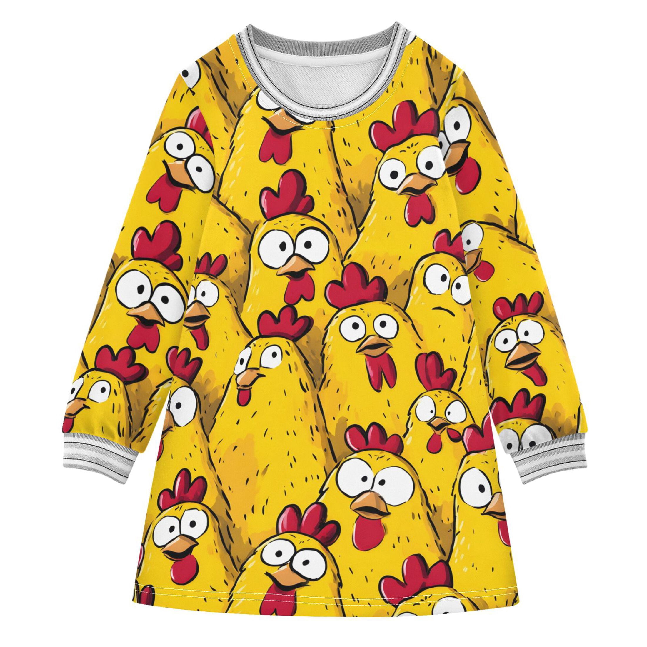 Cartoon Chickens Pattern Girls'long-sleeved dress Thickened A-dress ...