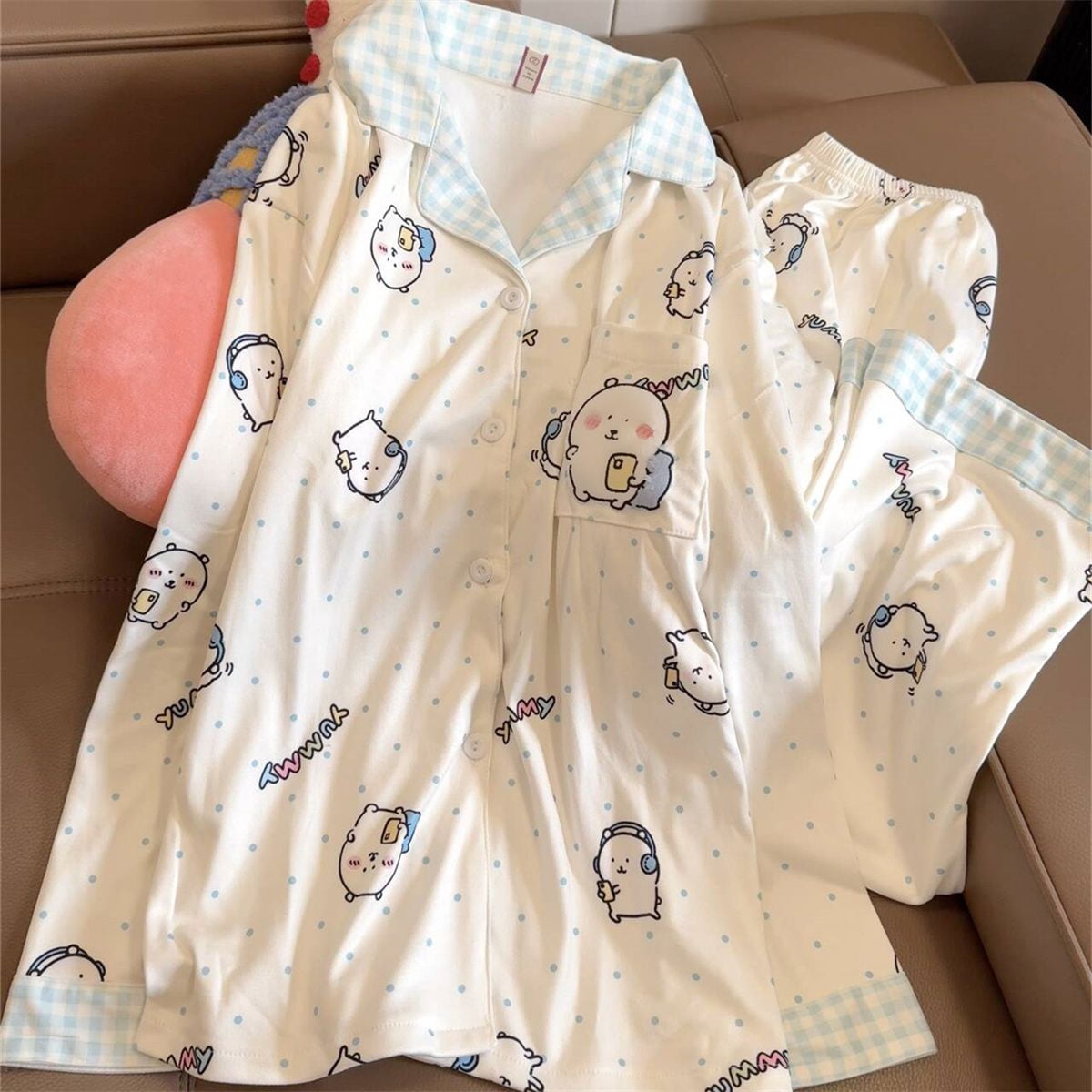 Cartoon Chiikawa Momoga Hachiware Spring Autumn Homewear Usagi Kawaii ...
