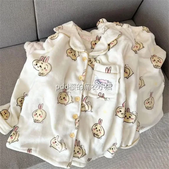 Cartoon Chiikawa Pajamas Winter Coral Velvet Plus Velvet Thickened and ...