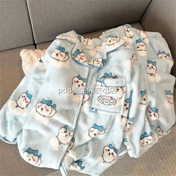 Cartoon Chiikawa Pajamas Winter Coral Velvet Plus Velvet Thickened and ...