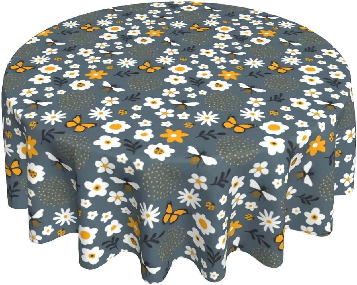 Cartoon Childish Cute Flowers and Bugs Round Tablecloth Circular Table ...