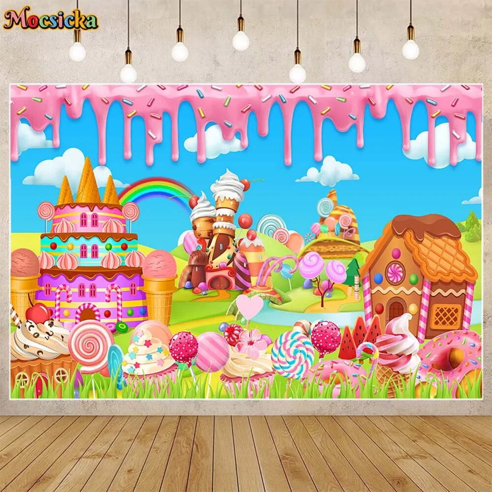 Cartoon Children Background Kid's Room Wallpaper Candy Ice Cream Donuts ...