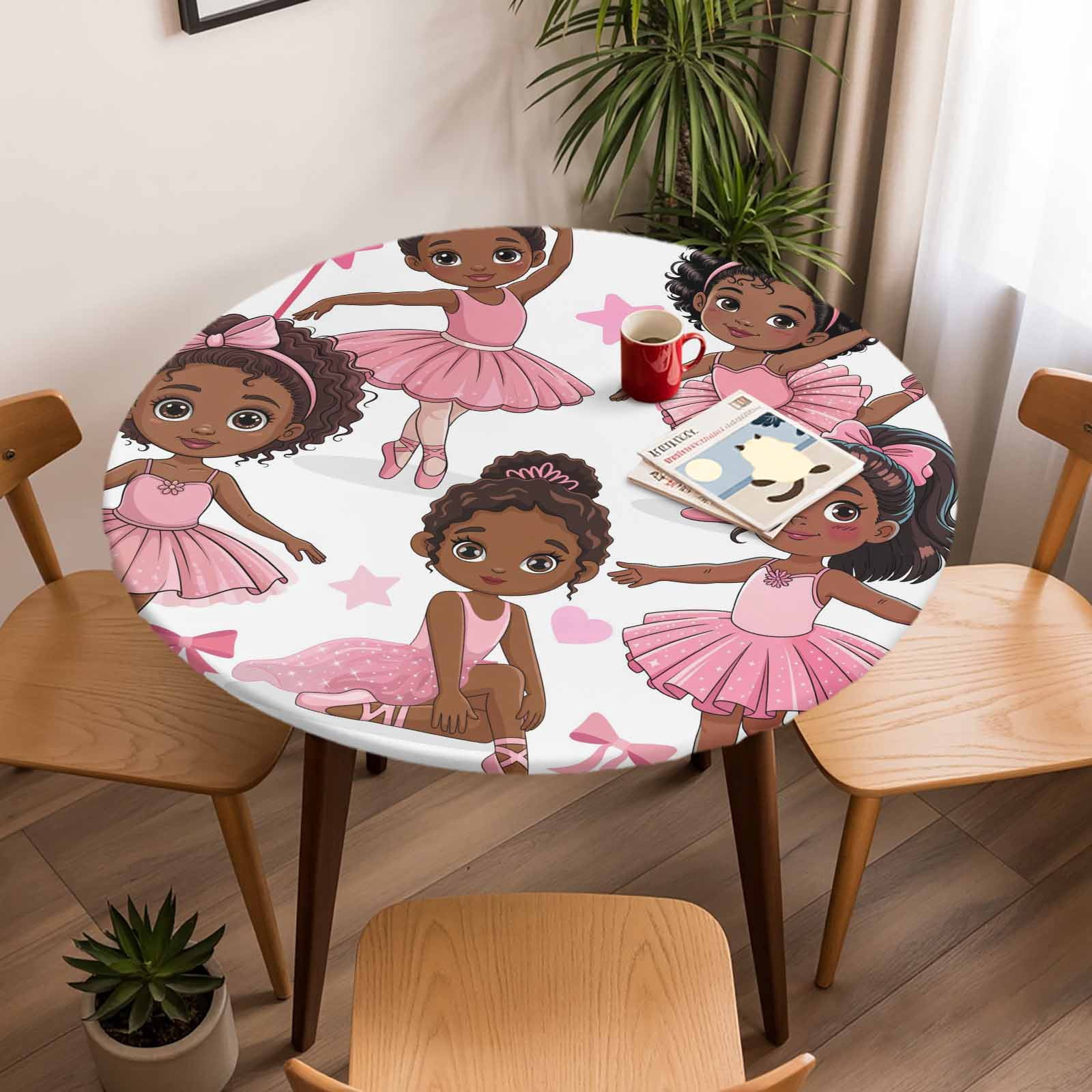 Cartoon Children Ballet Dance Round Fitted Tablecloth with Elastic Edge ...
