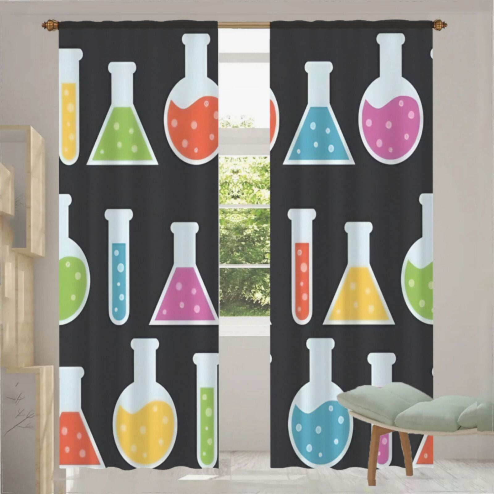 Cartoon Children Kid Student Are Studying Chemistry Tulle Curtain for ...