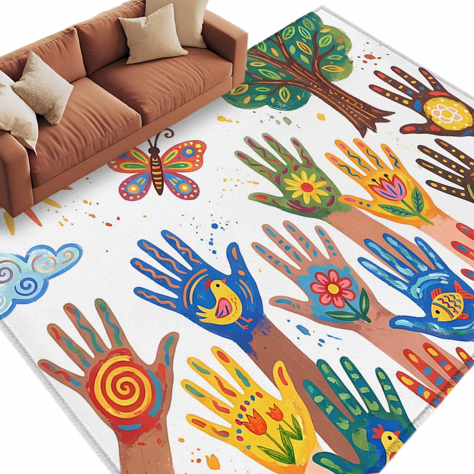 Cartoon Children's Day Area Rug 5x8 Washable Rug Non Slip Colorful ...