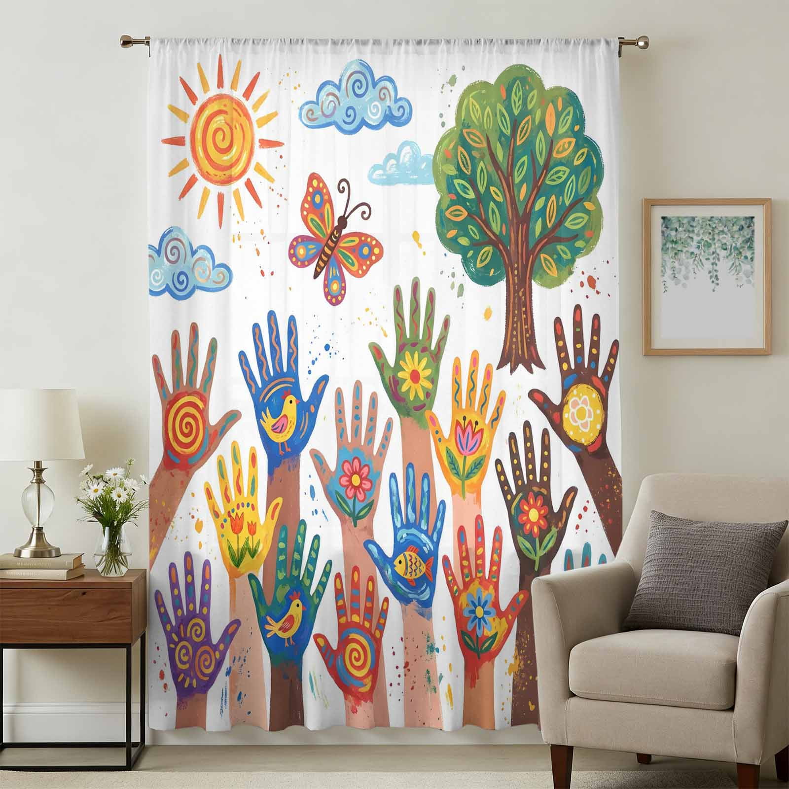Cartoon Children's Day Sheer Curtains 84 Inches Long, Colorful ...