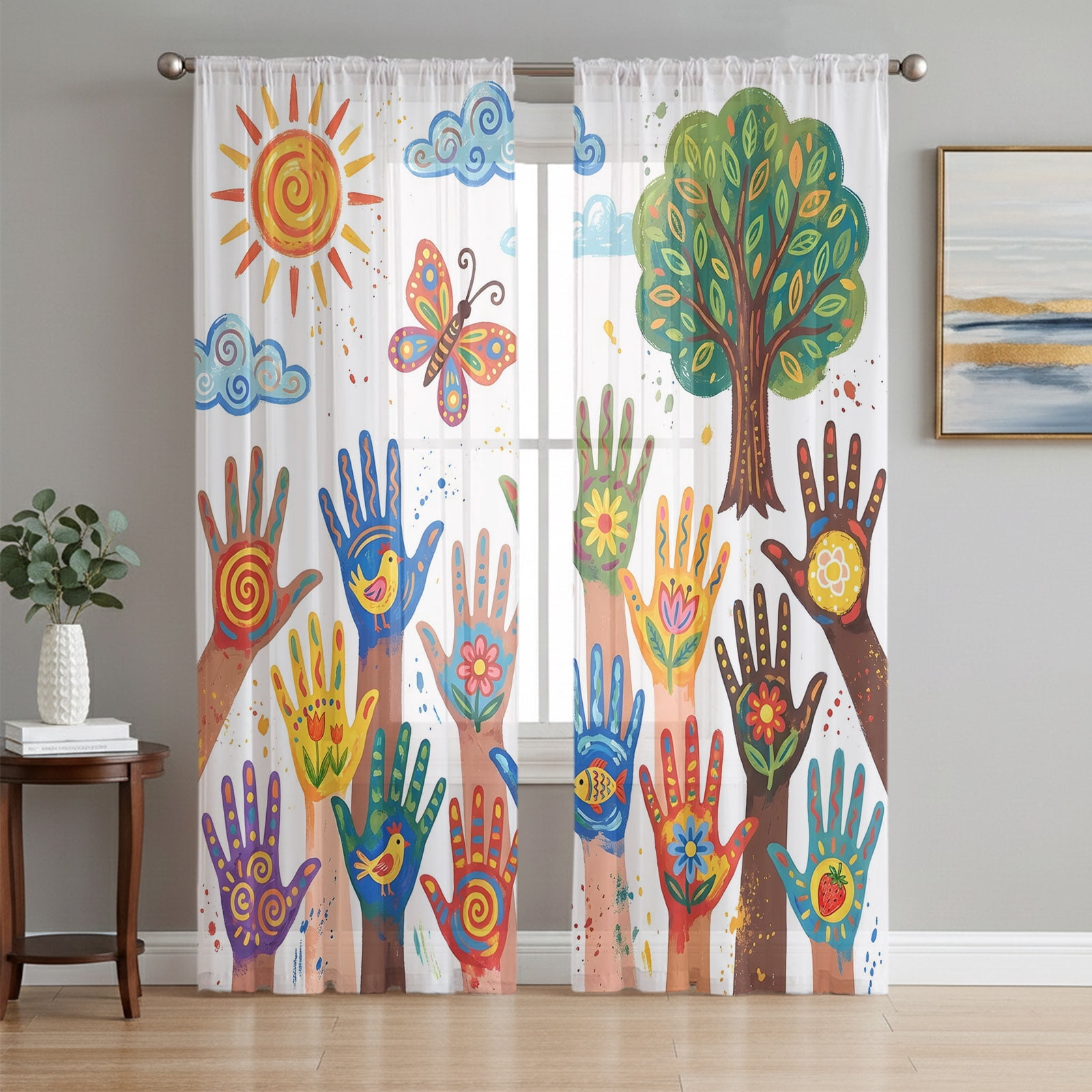 Cartoon Children's Day Sheer Curtains for Living Room Bedroom Colorful ...