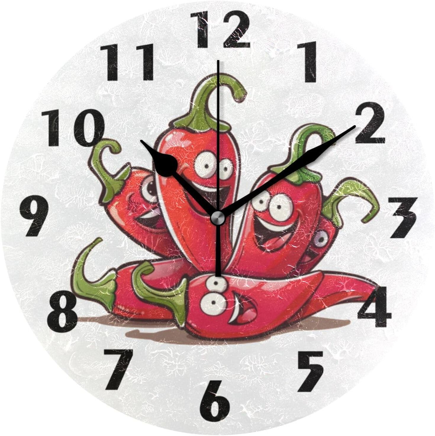 Cartoon Chili Pepper Wall Clock Silent Non-Ticking Battery Operated 10 ...