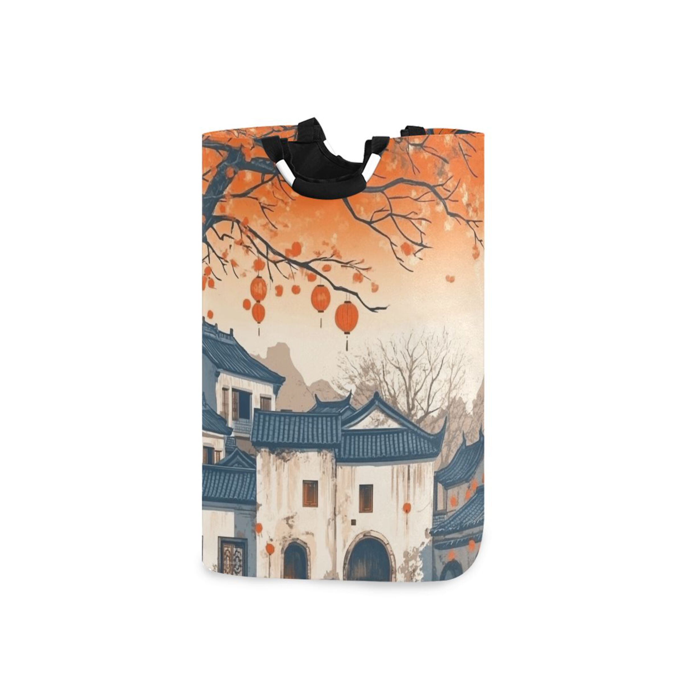 Cartoon Chinese Architecture Laundry Basket with Handles 50L ...