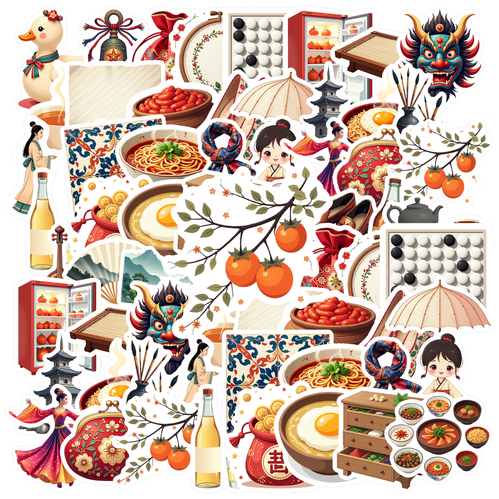 Cartoon Chinese Culture Stickers, Waterproof Chinese Culture Sticker ...
