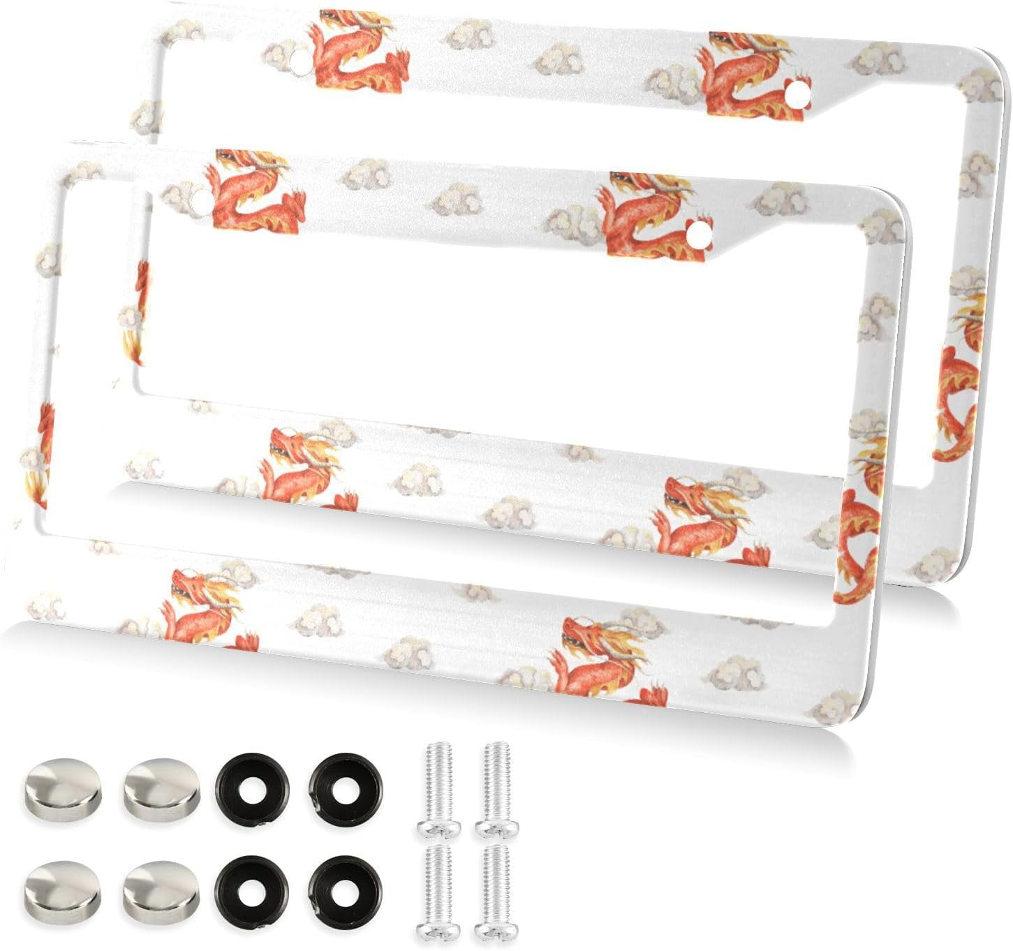 Cartoon Chinese Dragon License Plate Frame - 2 Pack Universal Stainless ...