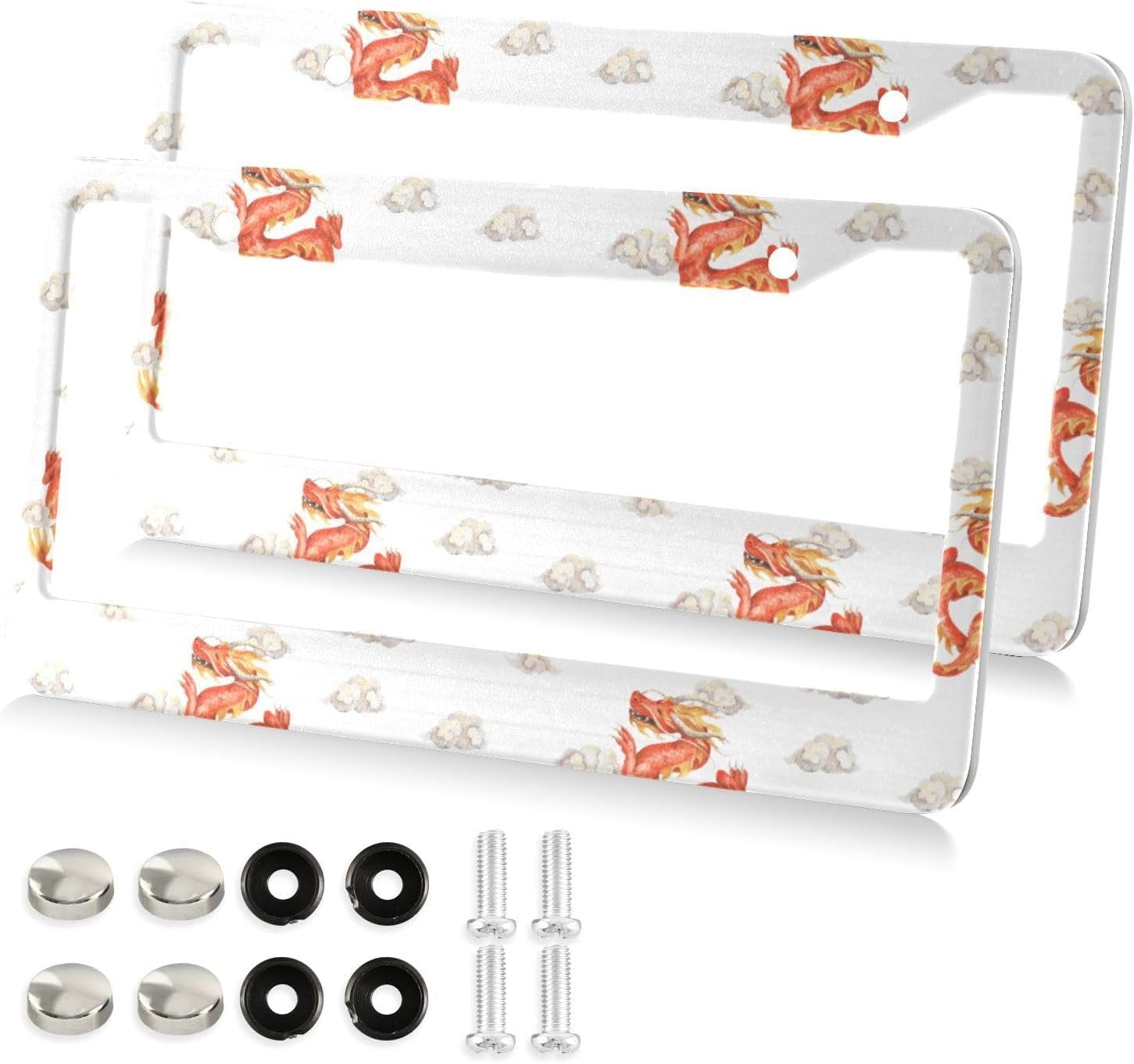 Cartoon Chinese Dragon License Plate Frame - 2 Pack Universal Stainless ...