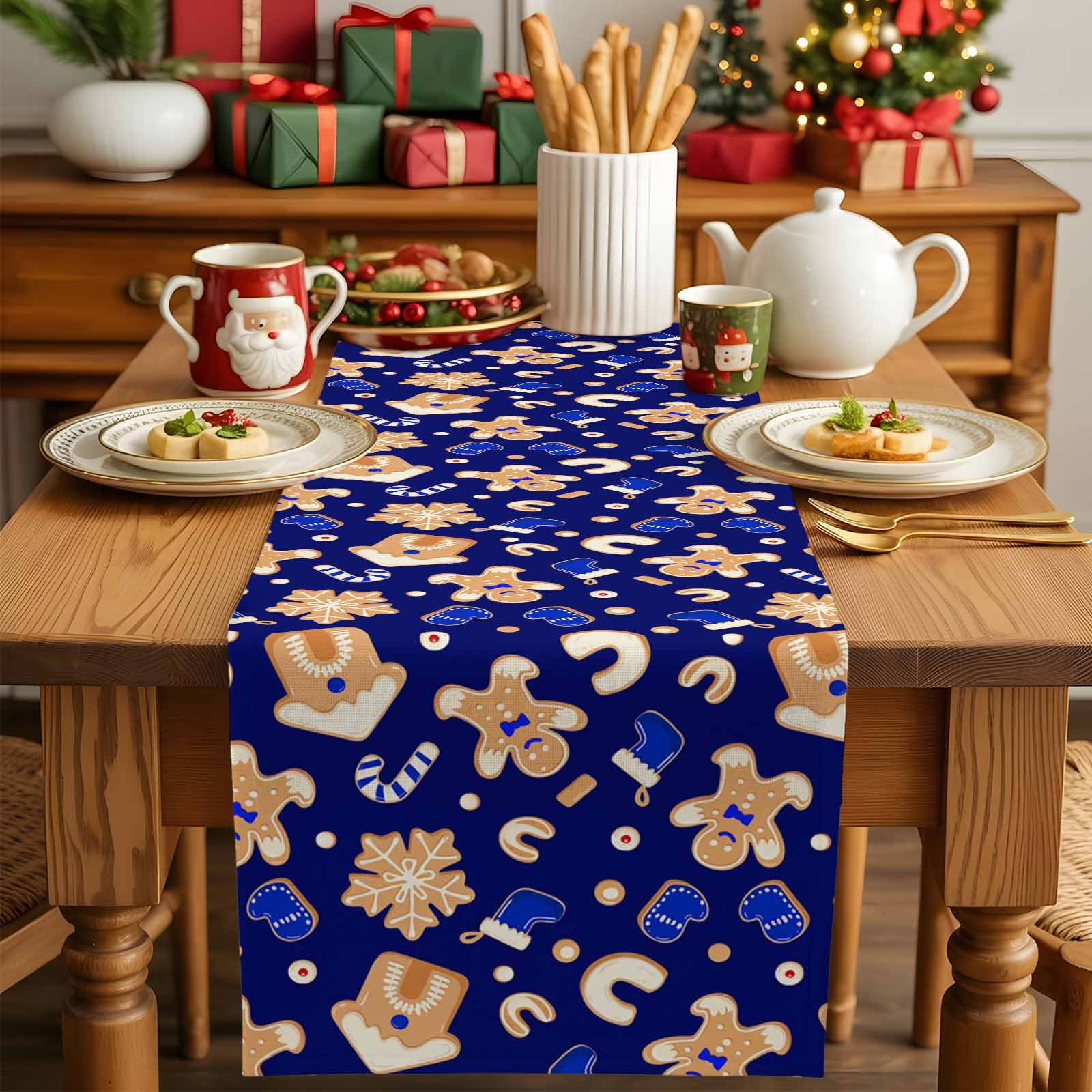 Cartoon Christmas Candy Table Runner 13x36in Non-Slip Cotton Linen ...
