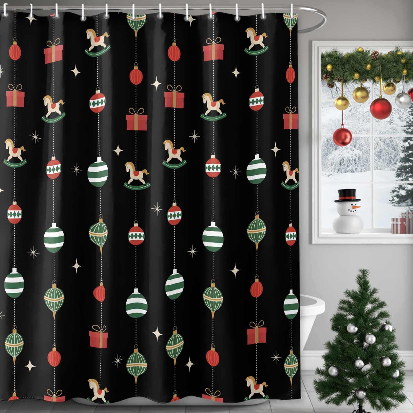 Cartoon Christmas Color Lights Shower Curtain for Bathroom, Horses ...