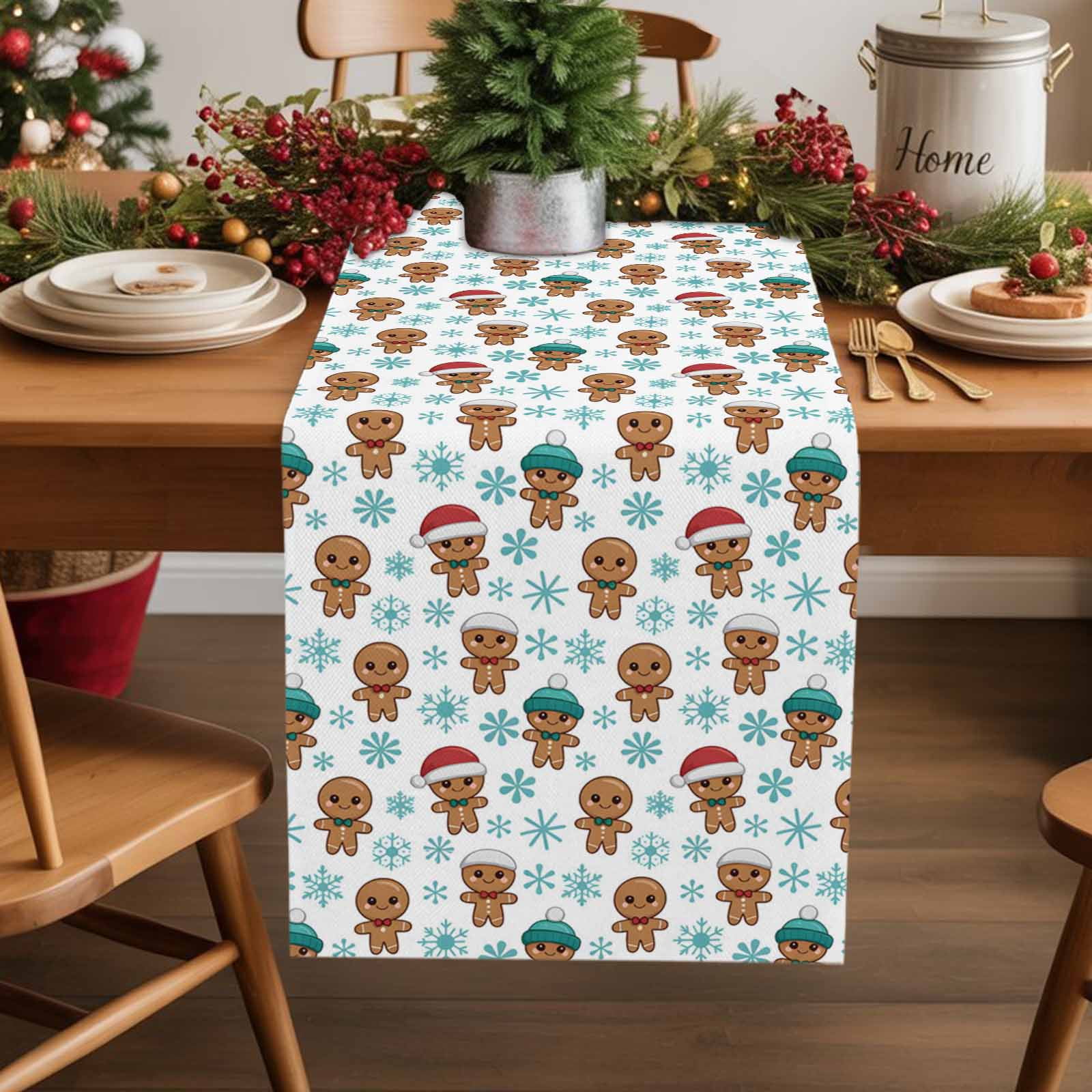 Cartoon Christmas Gingerbread Man Table Runner 13x60in Non-Slip Cotton ...