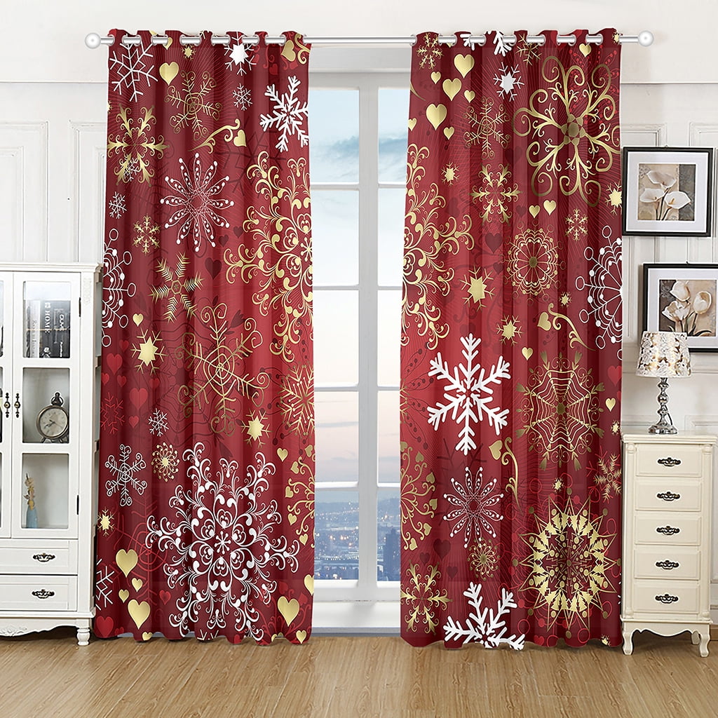 Cartoon Christmas Happy New Year Snowflakes Kid's Window Curtains ...
