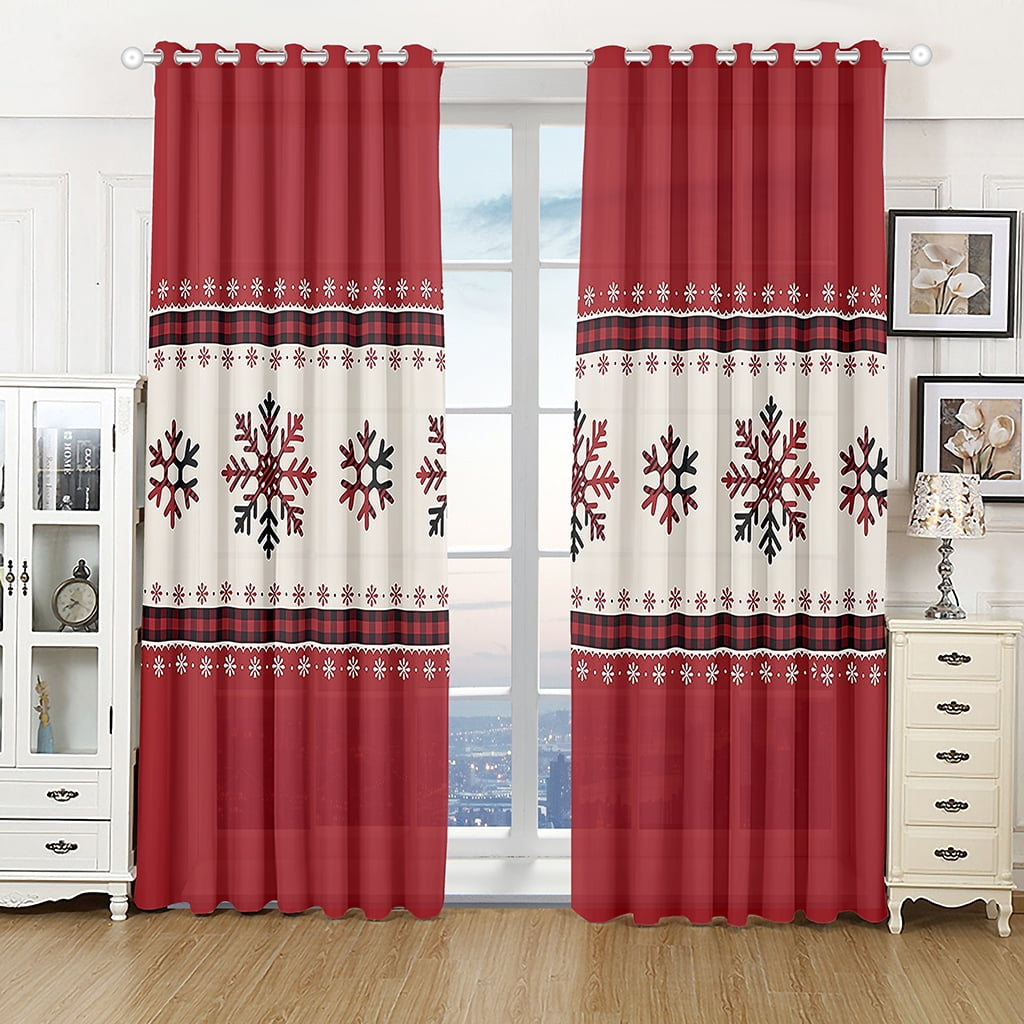 Cartoon Christmas Happy New Year Star Red Ball Kids Window Curtains ...