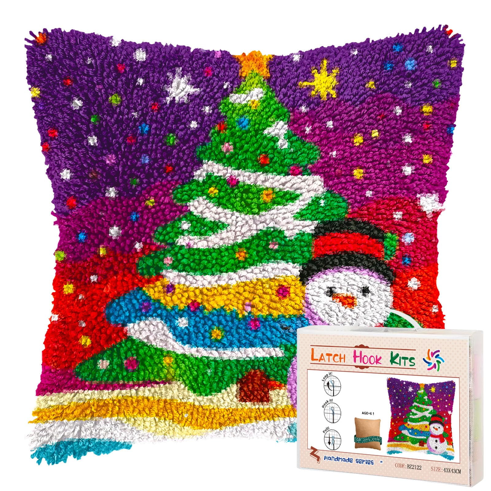 Cartoon Christmas Snowman and Tree DIY Latch Hook Pillow Kits for ...