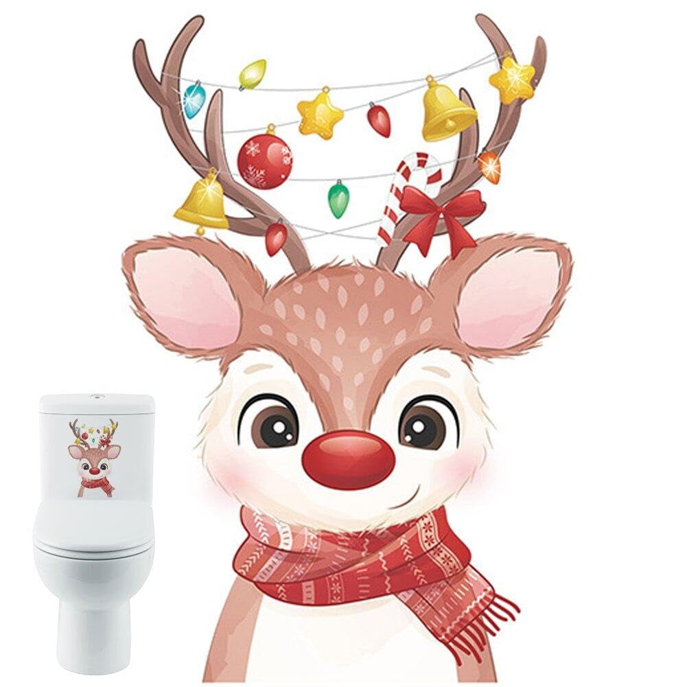 Cartoon Christmas Toilet Sticker Waterproof Vinyl Wall Stickers Elk ...