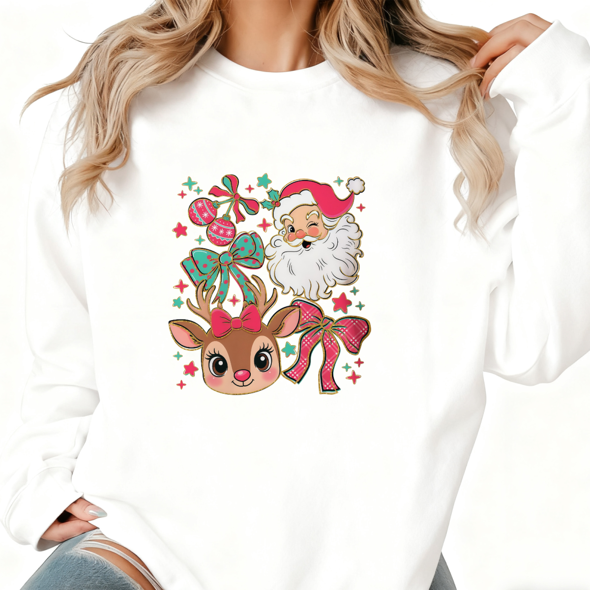 Cartoon Christmas Tops - Playful Santa Reindeer Design Sweatshirt ...