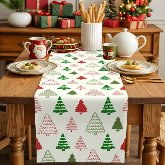 Cartoon Christmas Tree Abstract Style Table Runner 13x90in Non-Slip ...