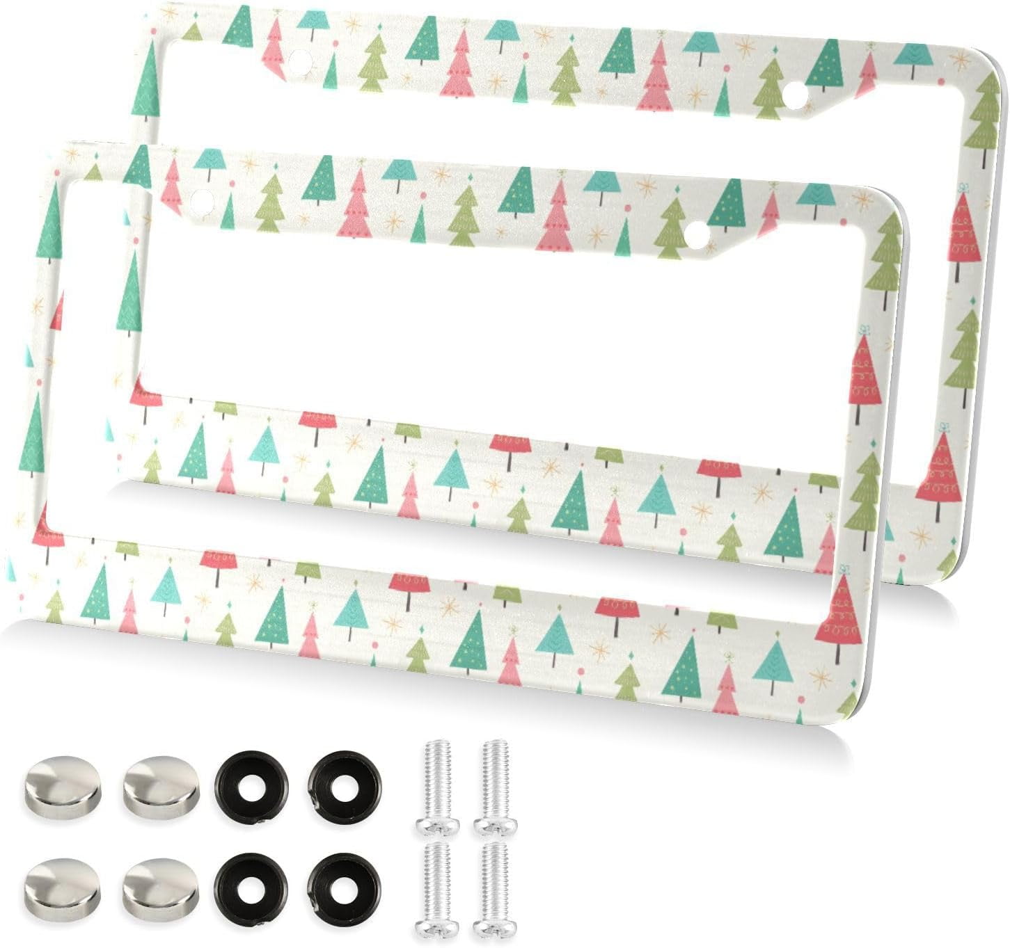 Cartoon Christmas Tree License Plate Frame - 2 Pack Universal Stainless ...