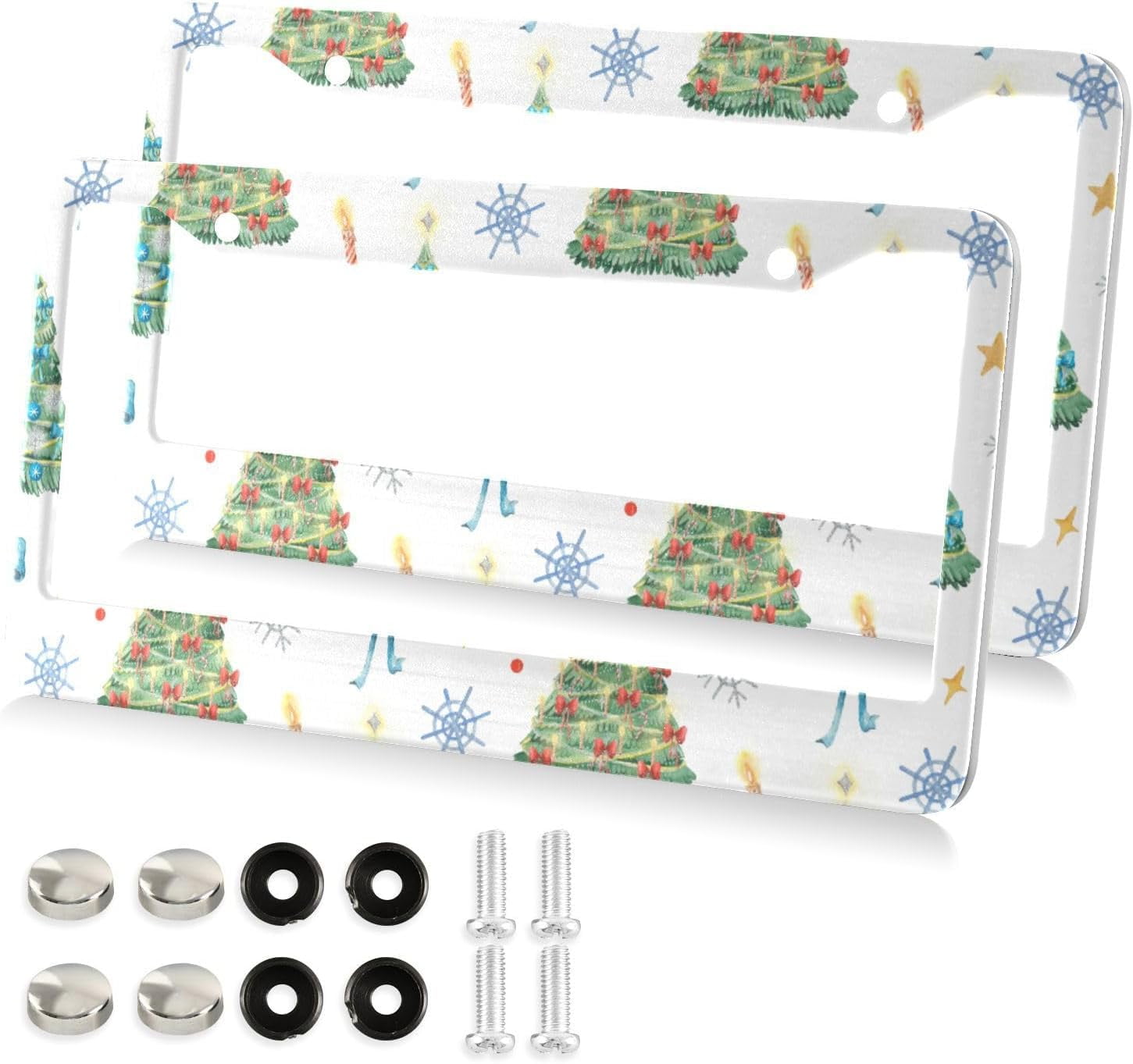 Cartoon Christmas Tree License Plate Frame - 2 Pack Universal Stainless ...