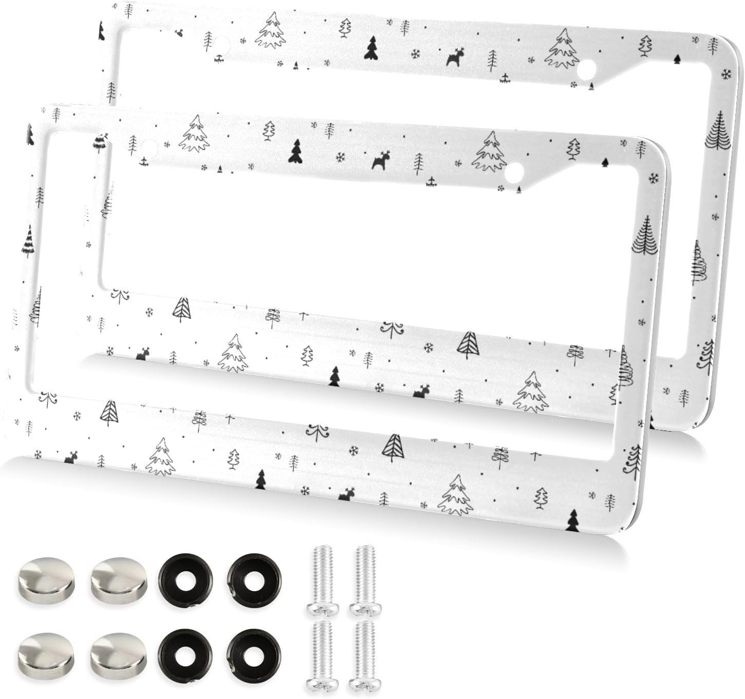 Cartoon Christmas Tree License Plate Frame - 2 Pack Universal Stainless ...