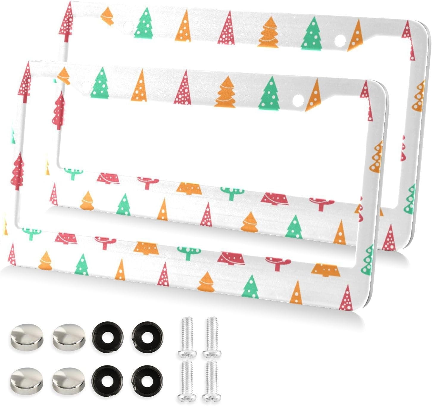 Cartoon Christmas Tree License Plate Frame - 2 Pack Universal Stainless ...