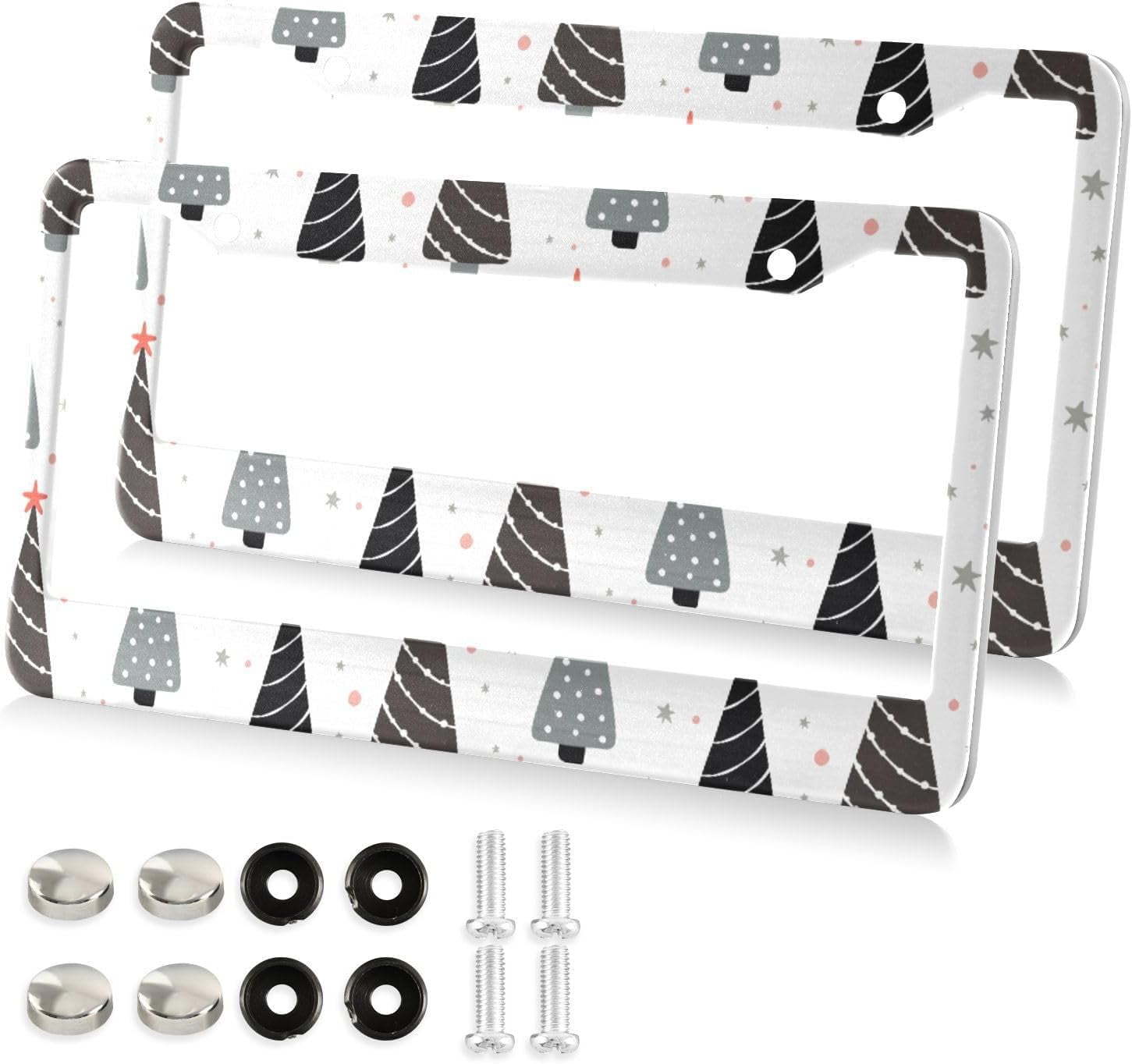 Cartoon Christmas Tree License Plate Frame - 2 Pack Universal Stainless ...