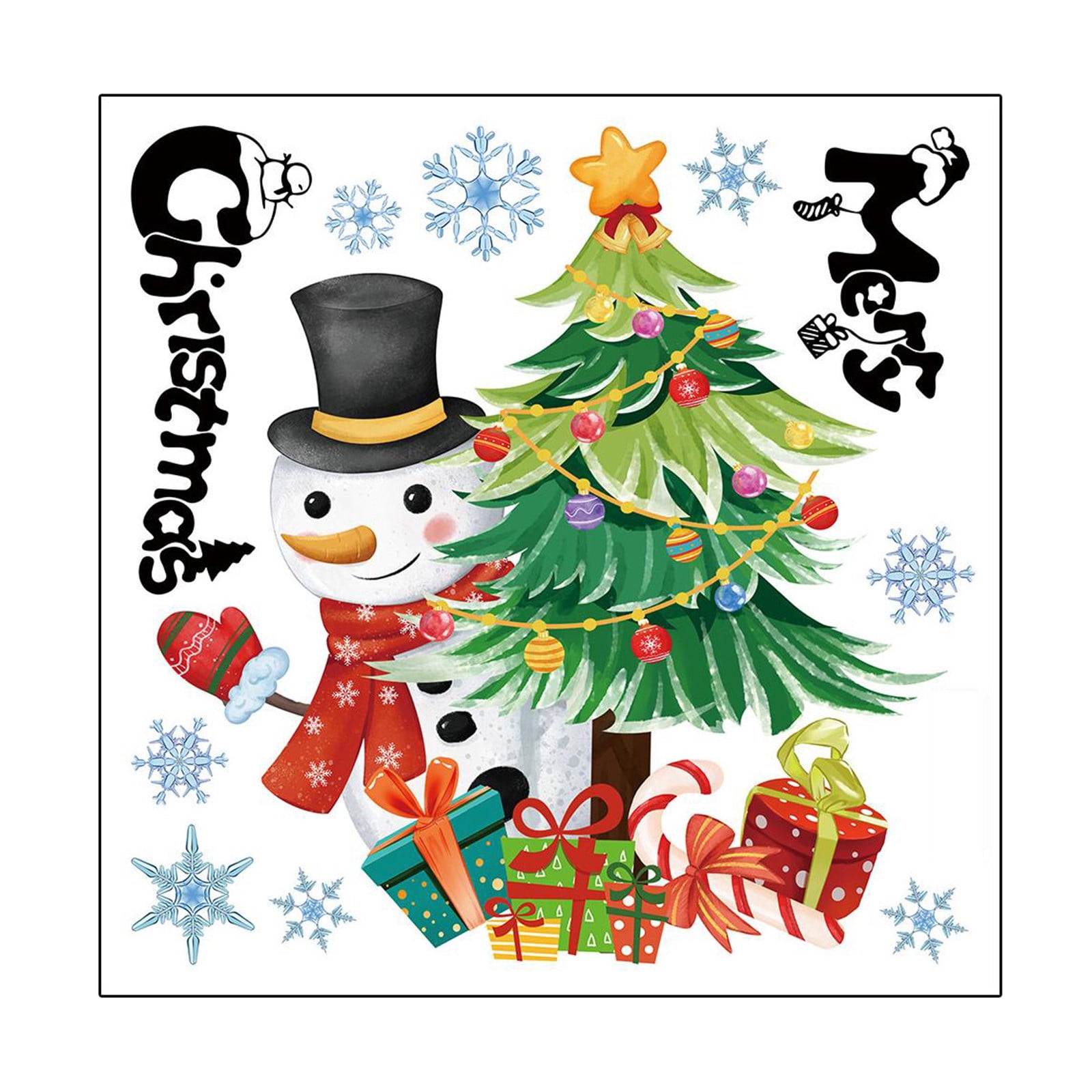 Cartoon Christmas Tree Snowman Snowflake Christmas Decoration Sticker ...