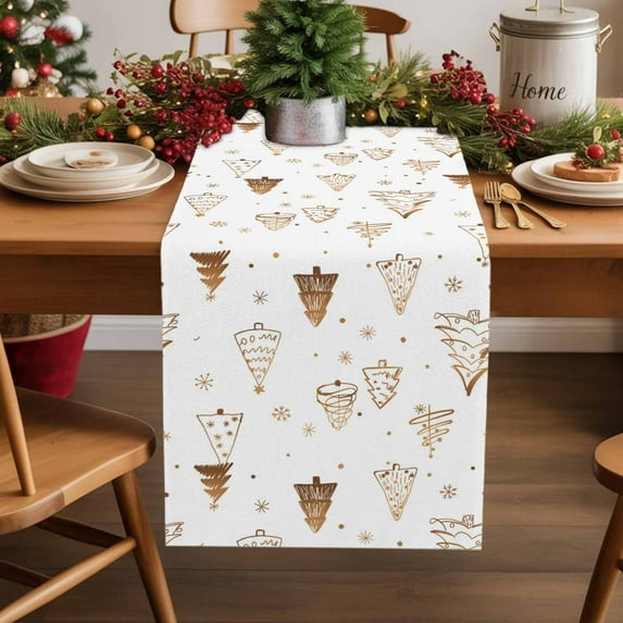 Cartoon Christmas Tree Table Runner 13x90in Non-Slip Cotton Linen Table ...