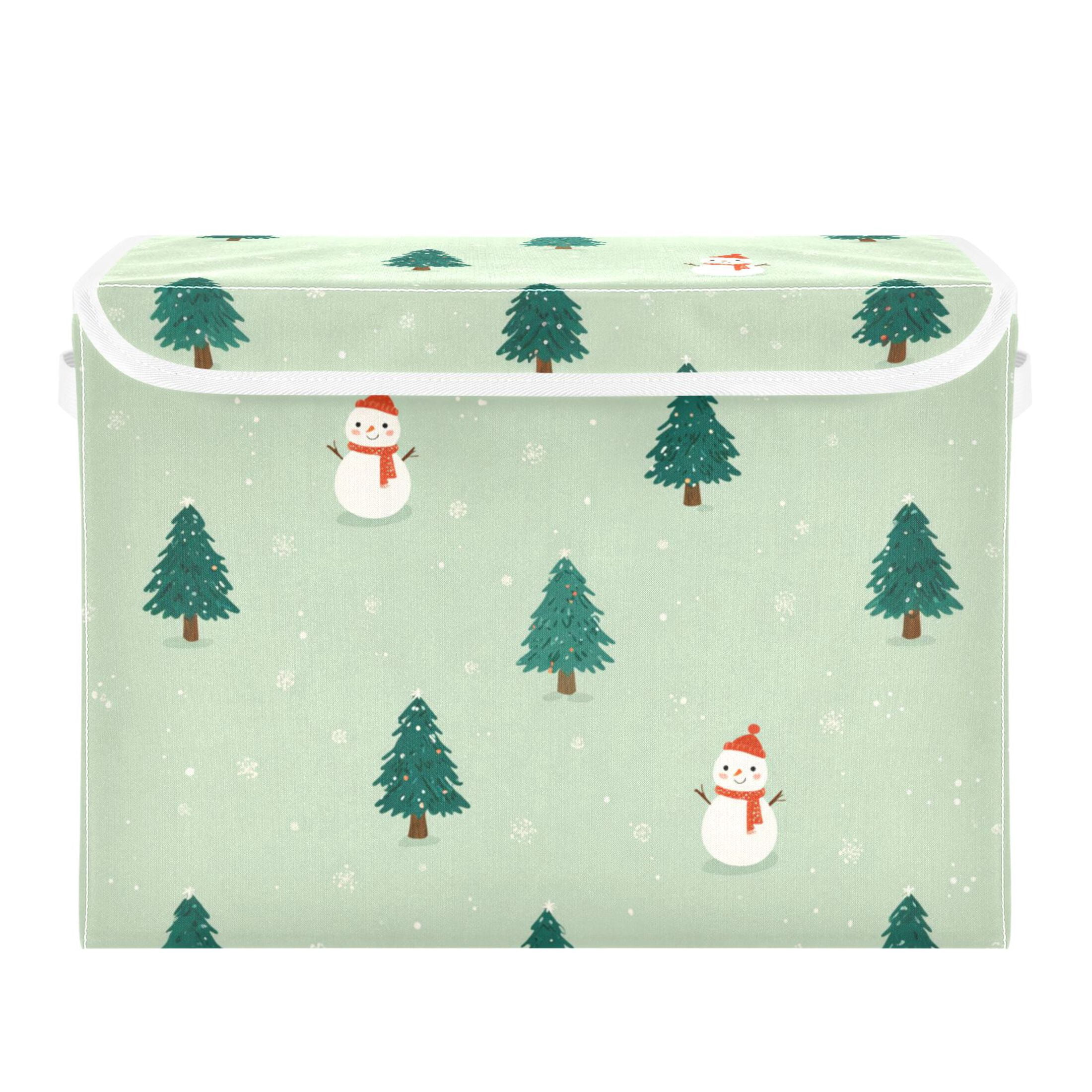 Cartoon Christmas Trees Snowman Foldable Storage Bins with Lids Handles ...