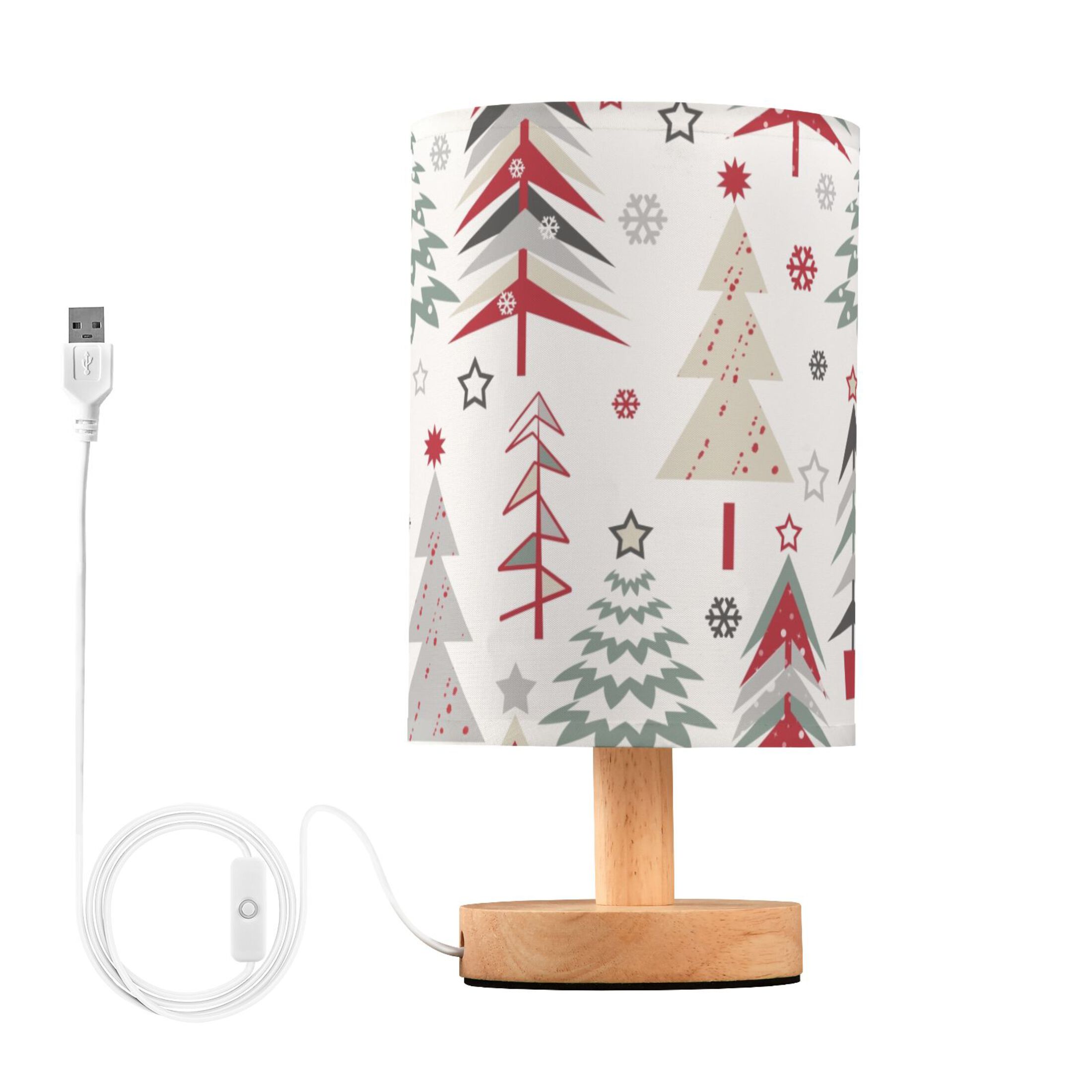 Cartoon Christmas Trees on White Bedside Table Lamp LED Warm Lights ...
