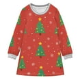 Cartoon Christmas Trees with Stars Long-sleeved Dress A-line One-Piece ...