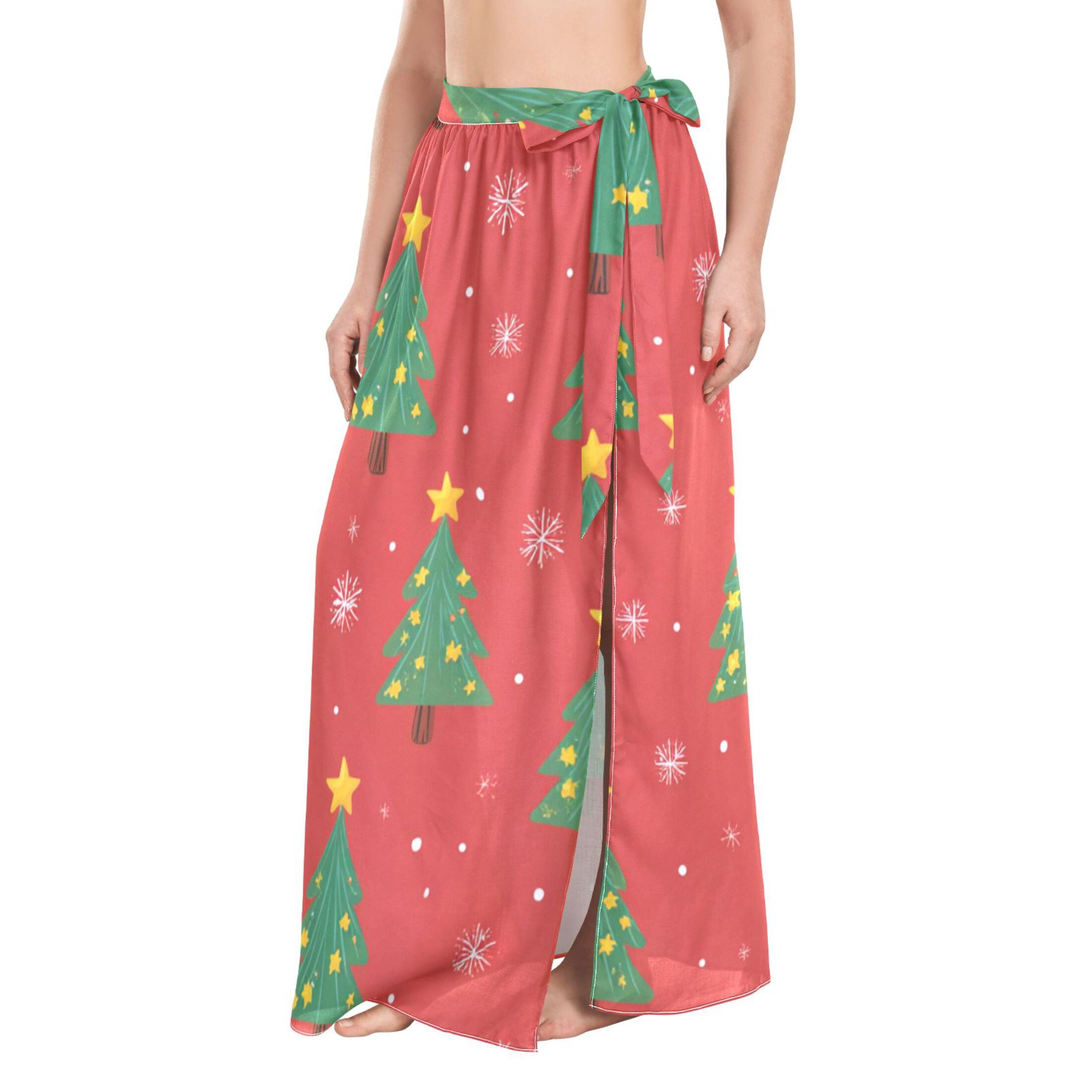 Cartoon Christmas Trees with Stars Women's Swimwear Cover Ups Strappy ...