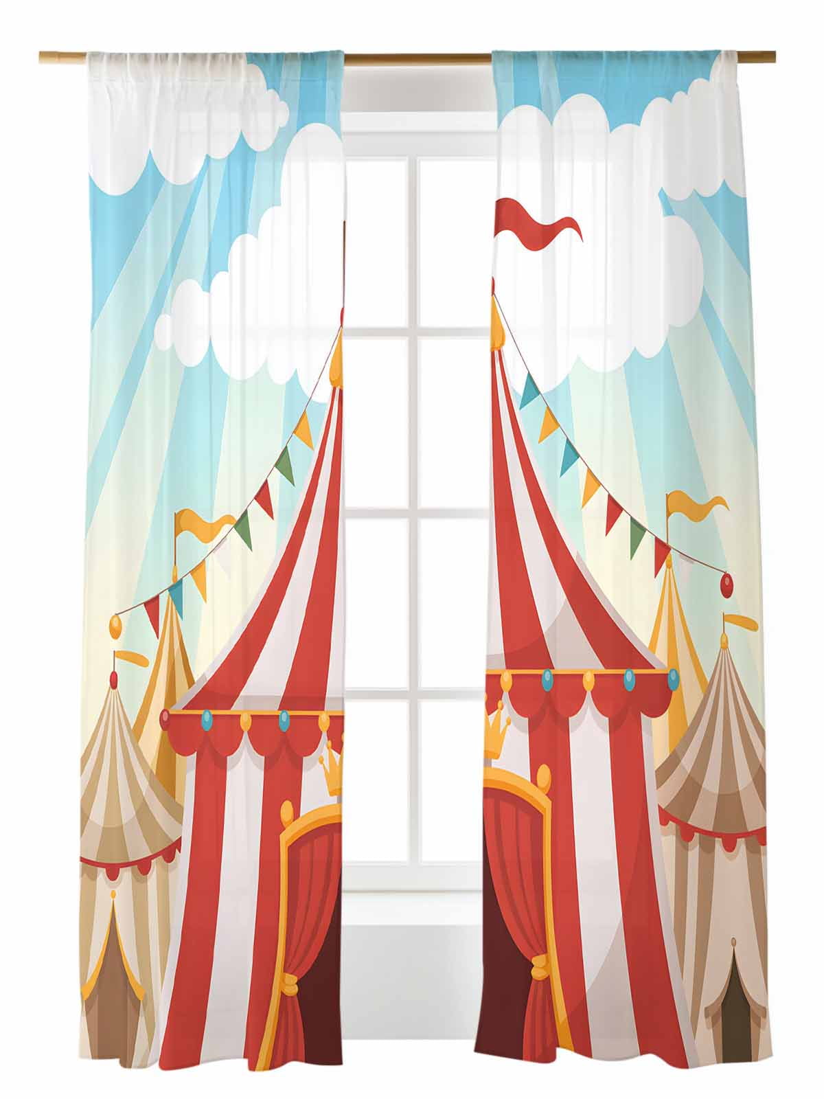 Cartoon Circus Sheer Curtains 2 Panels Set Carnival Tent Playground ...