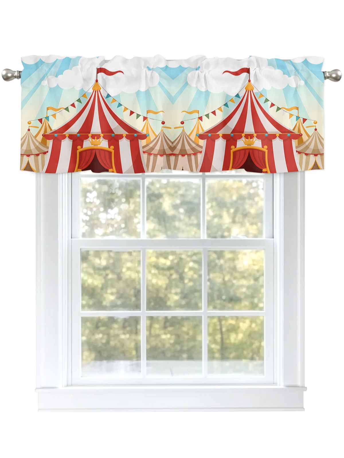Cartoon Circus Valances for Windows Carnival Tent Playground Cloudy Sky ...