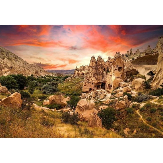 Cartoon City Backdrop Skyline Buildings Full Moon Photo Background ...