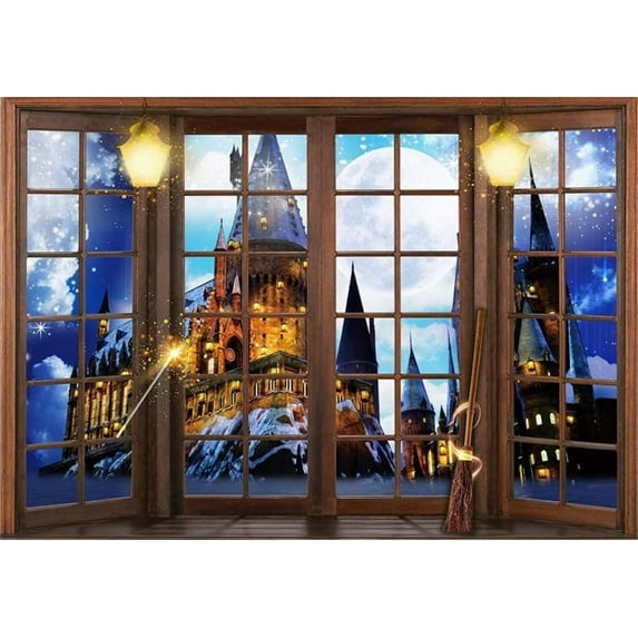 Cartoon City Backdrop Skyline Buildings Full Moon Photo Background ...