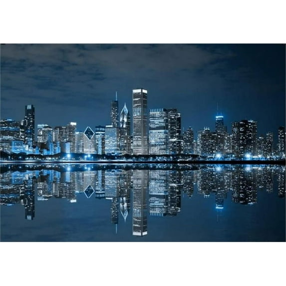 Cartoon City Backdrop Skyline Buildings Full Moon Photo Background ...