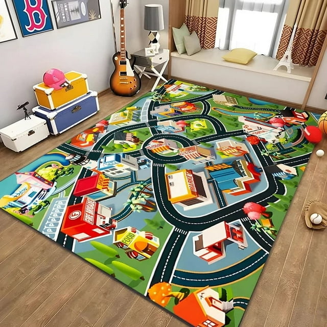 Cartoon City Map Traffic Carpet Living Room Area Rug Carpet Bedroom ...