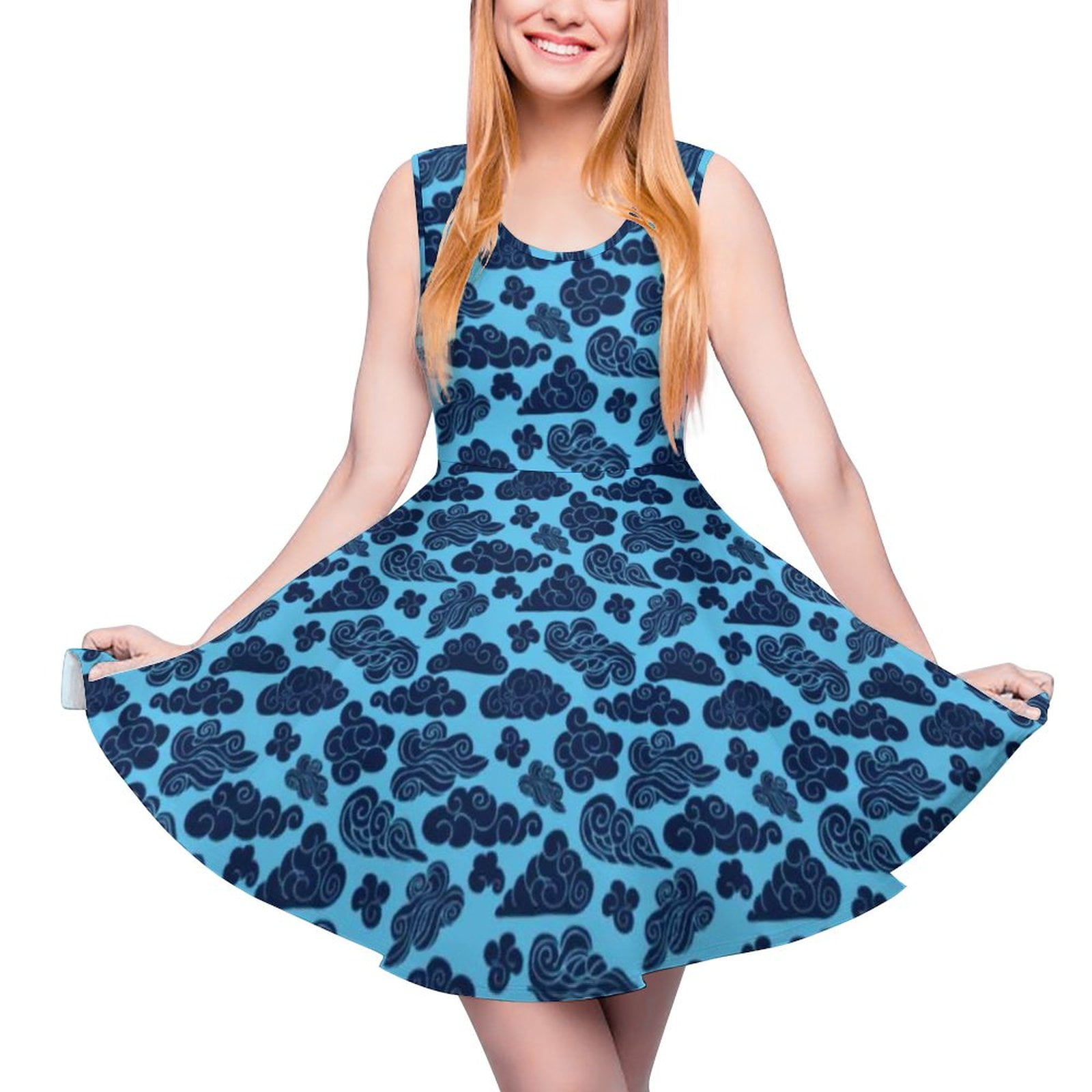Cartoon Cloud Dress Sleeveless Cloudy Blue Sky Dresses Spring Women ...